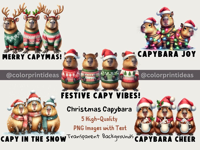 5 Funny Christmas Capybara Clipart, High-quality Pngs for Holiday ...