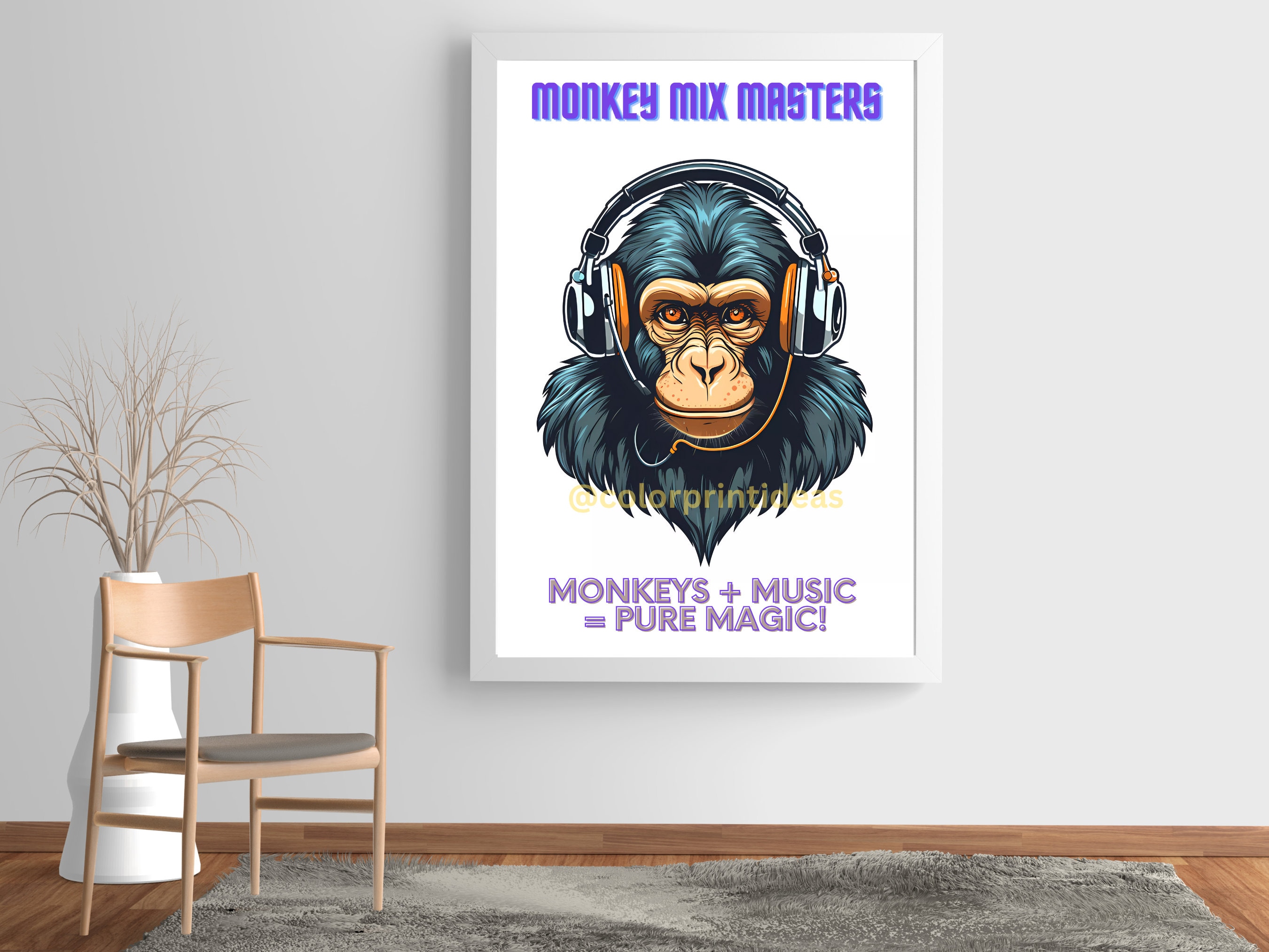 Original Dj Monkey Poster Fun Monkey Wall Art Vibrant Art - Etsy