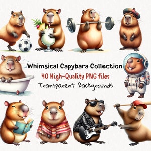 40 Whimsical Capybara Clipart Bundle: High-quality Capybara PNG Images ...
