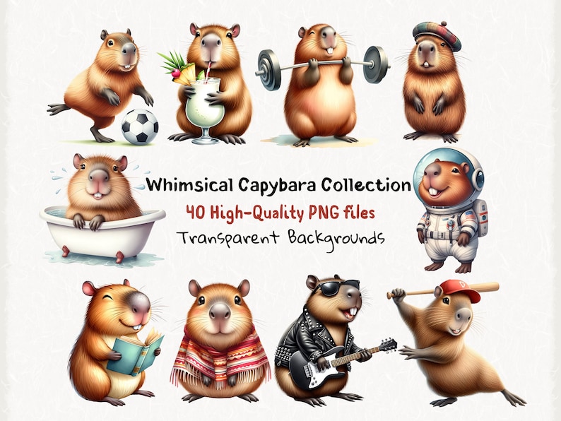 40 Whimsical Capybara Clipart Bundle: High-quality Capybara PNG Images ...