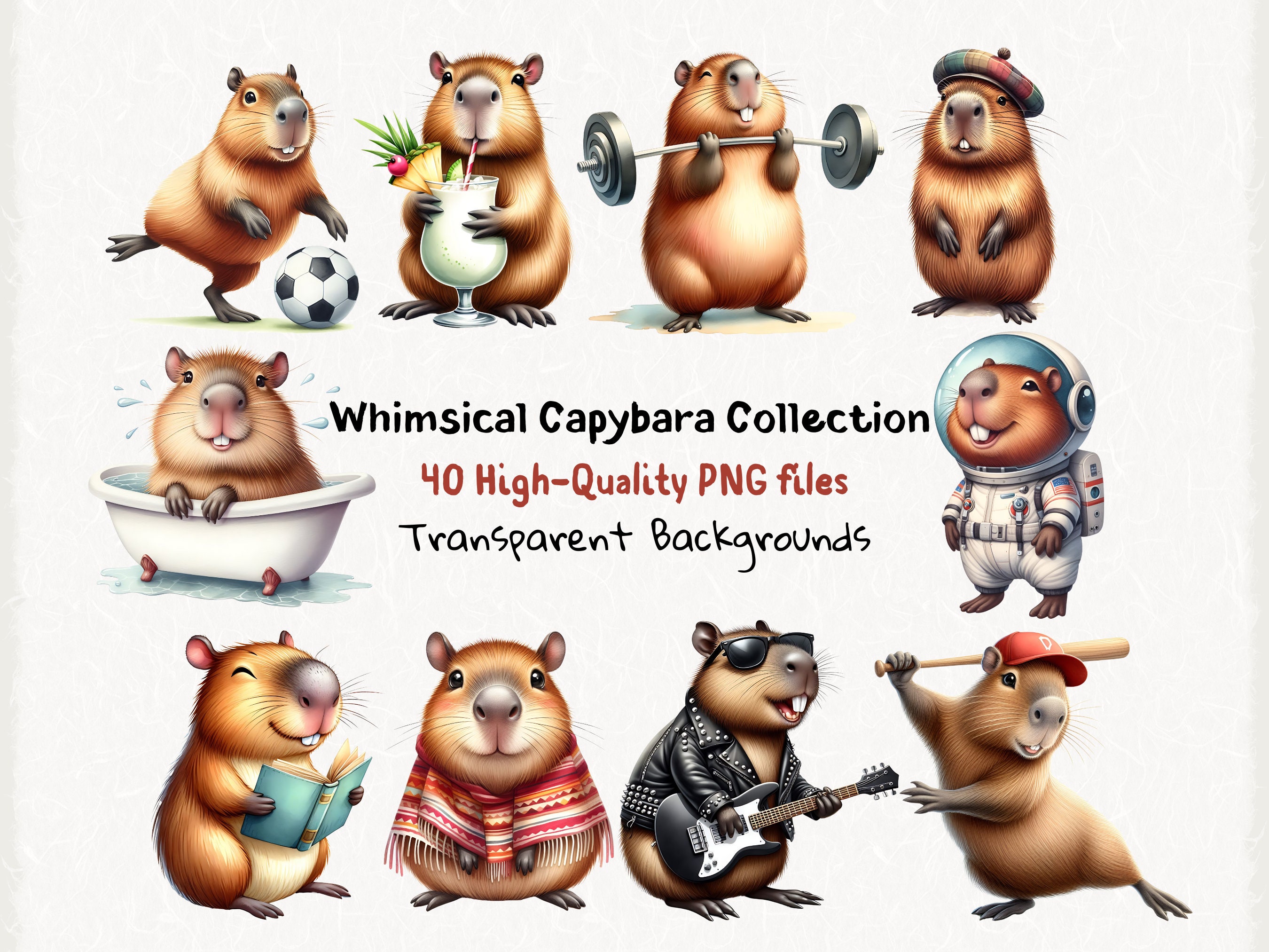 40 Whimsical Capybara Clipart Bundle High-quality Capybara PNG Images ...