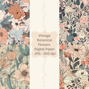 Vintage Botanical Flowers Digital Paper Set, 14 Seamless Patterns for ...