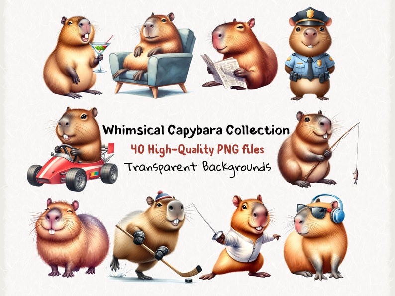 40 Whimsical Capybara Clipart Bundle | High-quality Capybara PNG Images ...