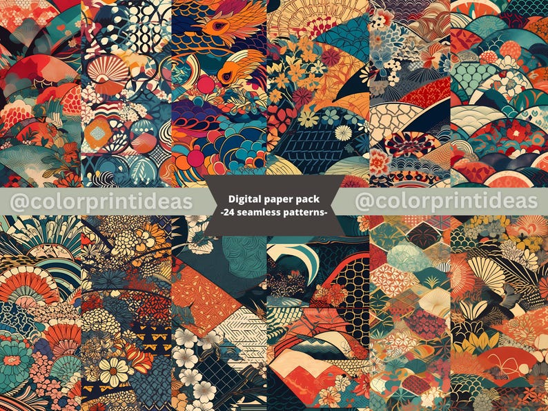 24 Elegant Japanese Seamless Patterns: Floral Traditional Digital Paper ...