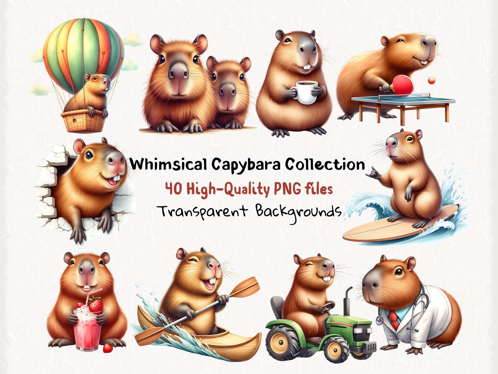 40 Whimsical Capybara Clipart Bundle High-quality Capybara PNG Images ...