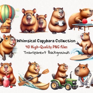 40 Whimsical Capybara Clipart Bundle: High-quality Capybara PNG Images ...