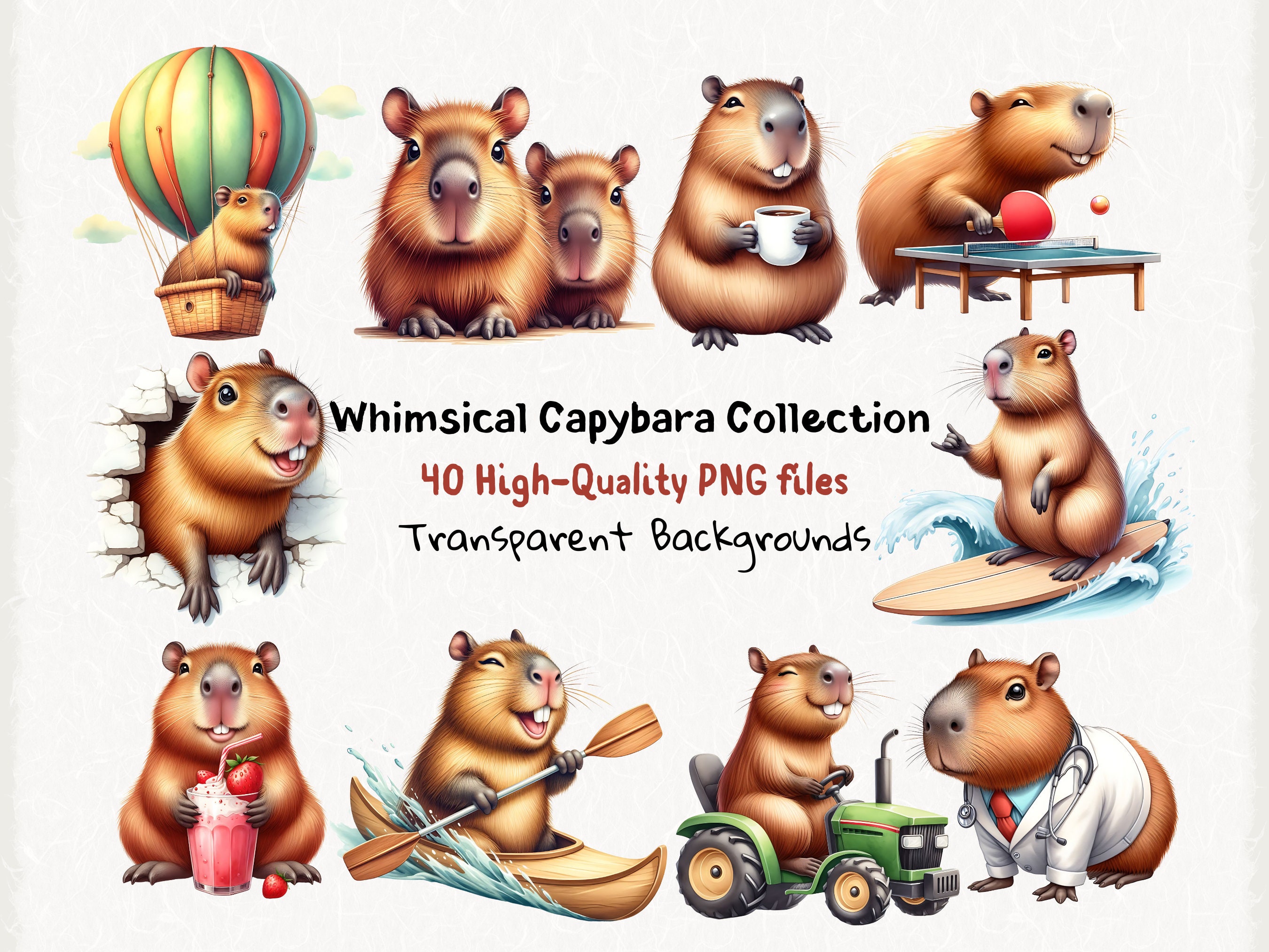 40 Whimsical Capybara Clipart Bundle | High-quality Capybara PNG Images ...