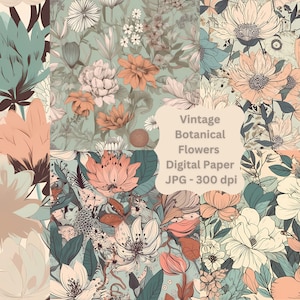 Vintage Botanical Flowers Digital Paper Set, 14 Seamless Patterns for ...