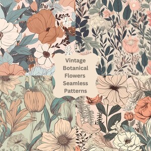 Vintage Botanical Flowers Digital Paper Set, 14 Seamless Floral ...