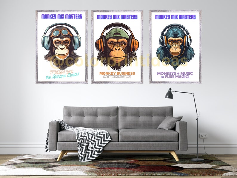 Original Dj Monkey Poster Fun Monkey Wall Art Vibrant Art - Etsy