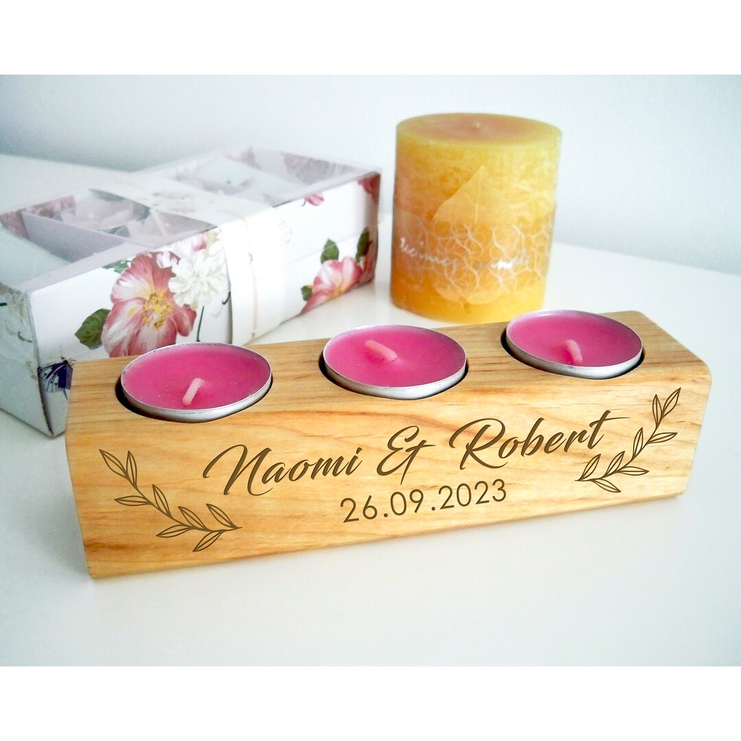 Personalized Wooden Tea Light Holder Custom Couple Names - Etsy