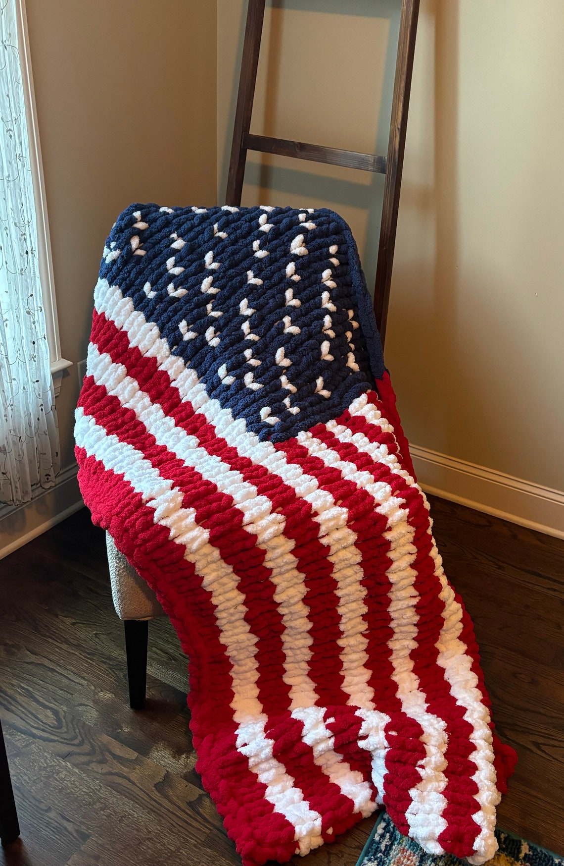 Chunky Hand Knit American Flag Throw Blanket - Etsy