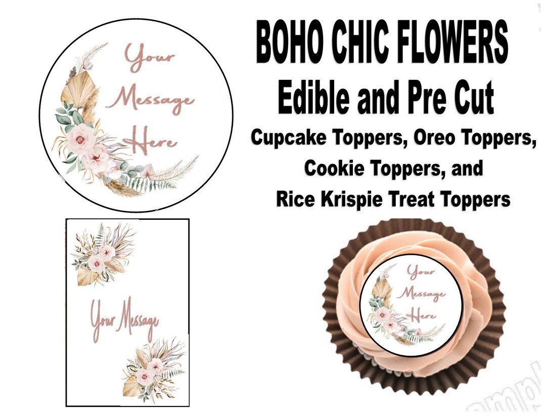 Edible Boho Chic Cupcake Topper, Rice Krispy Treat Topper, Cookie ...