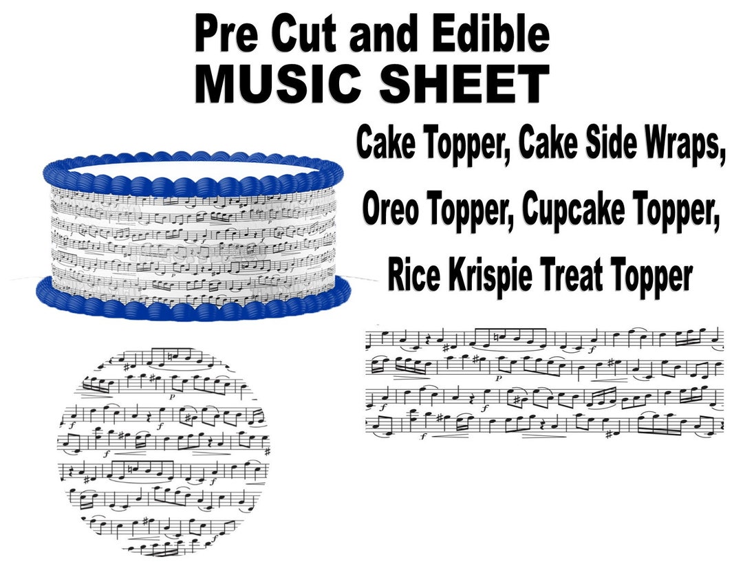 Music Notes Edible and Pre Cut Cake Wraps, Cake Topper, Cookie Topper ...