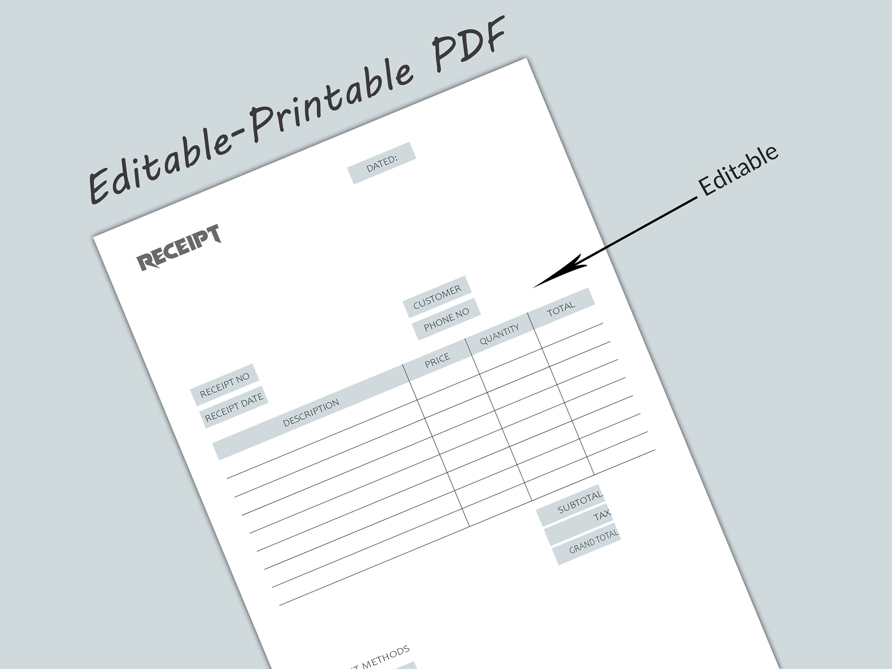 Editable Receipt Template Billing Template Editable Payment - Etsy UK