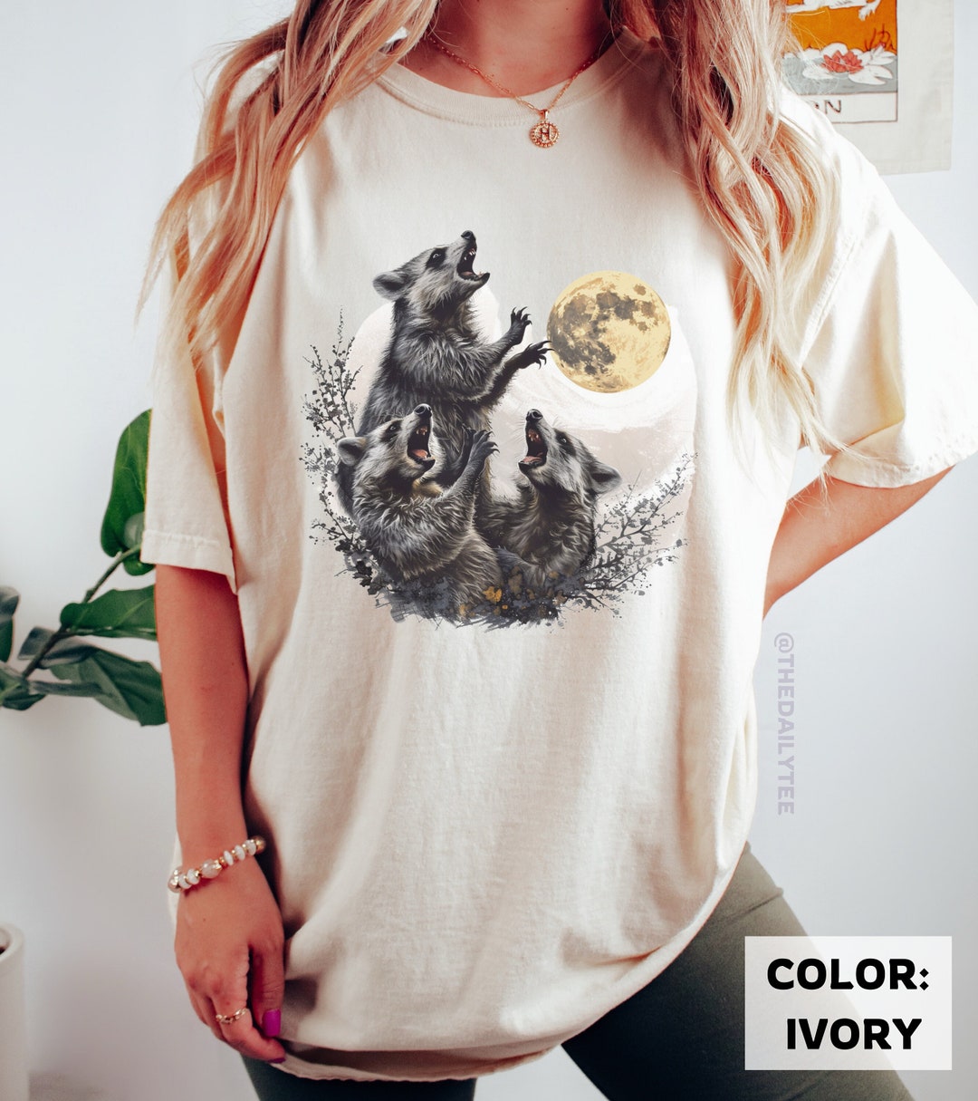 Three Cute Raccoons Shirt, 90s 80s Vintage Styled Graphics, Moon ...