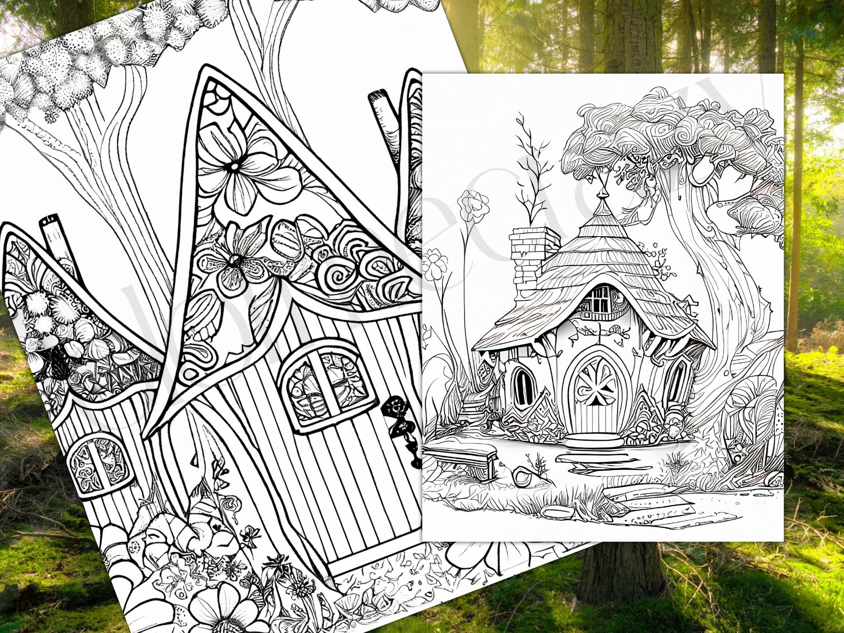 50 Cute Cottage Houses Coloring Book Pages/adult Coloring - Etsy