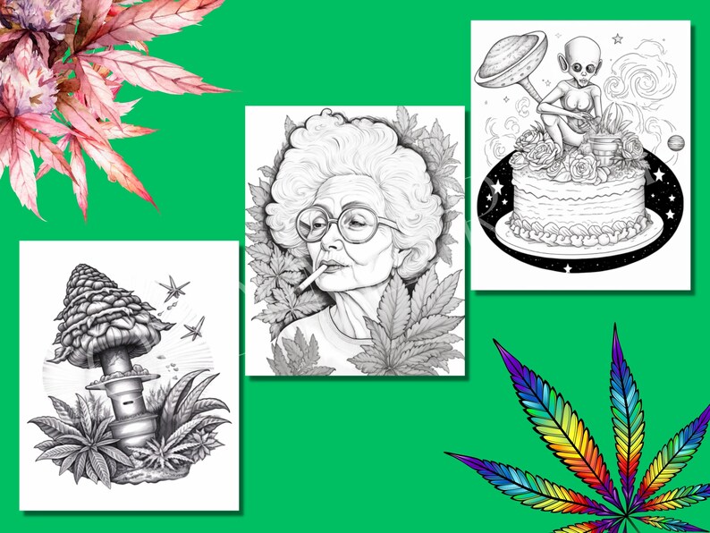 77 Cannabis Stoner Coloring Book Pages/weed Gift/marijuana Colouring ...