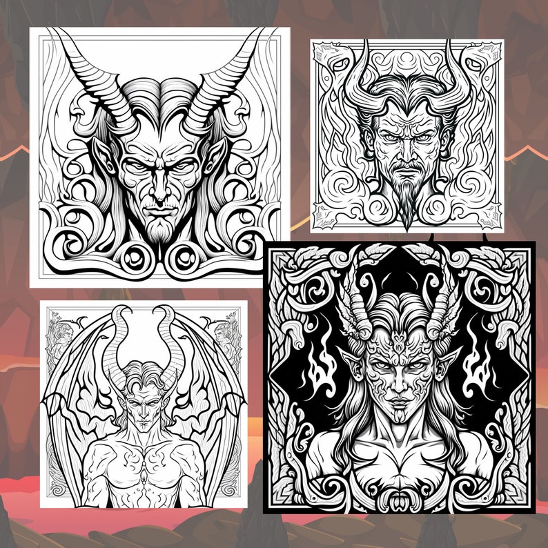20 Page Demon Devil Printable Coloring Pdf Pages for Adults/gothic ...