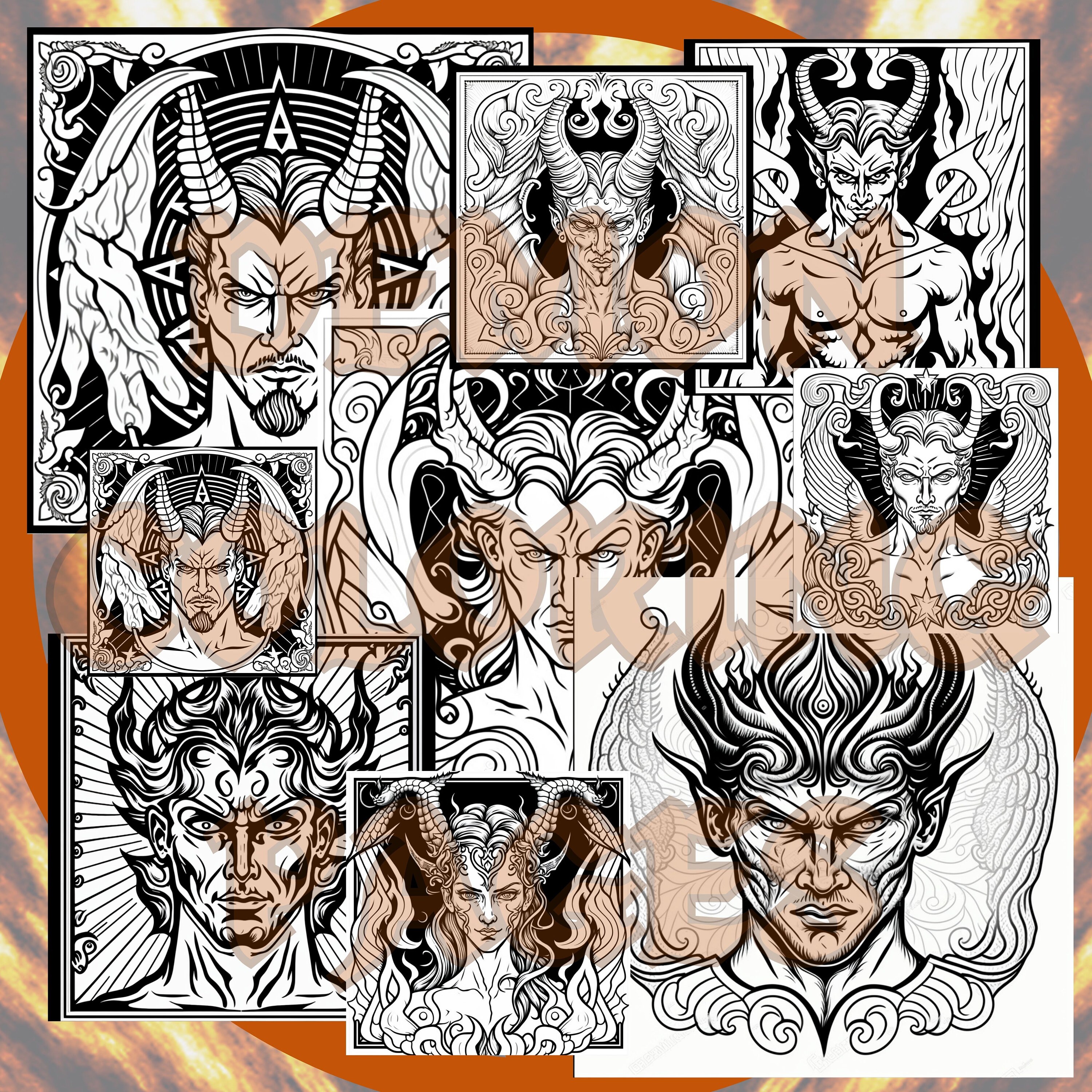 60 Page Demon Devil Printable Pdf Coloring Pages for Adults/gothic ...
