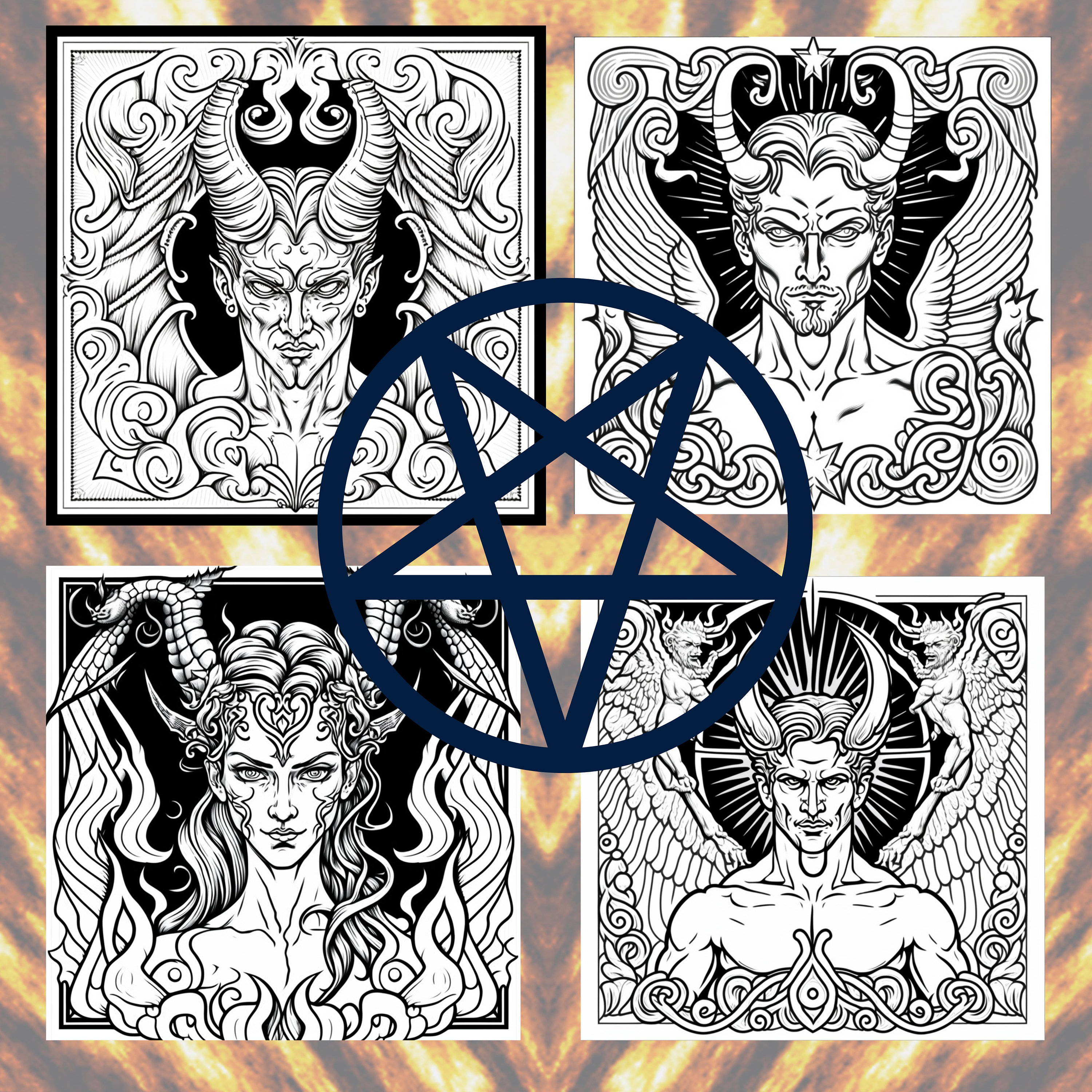 60 Page Demon Devil Printable Pdf Coloring Pages for Adults/gothic ...
