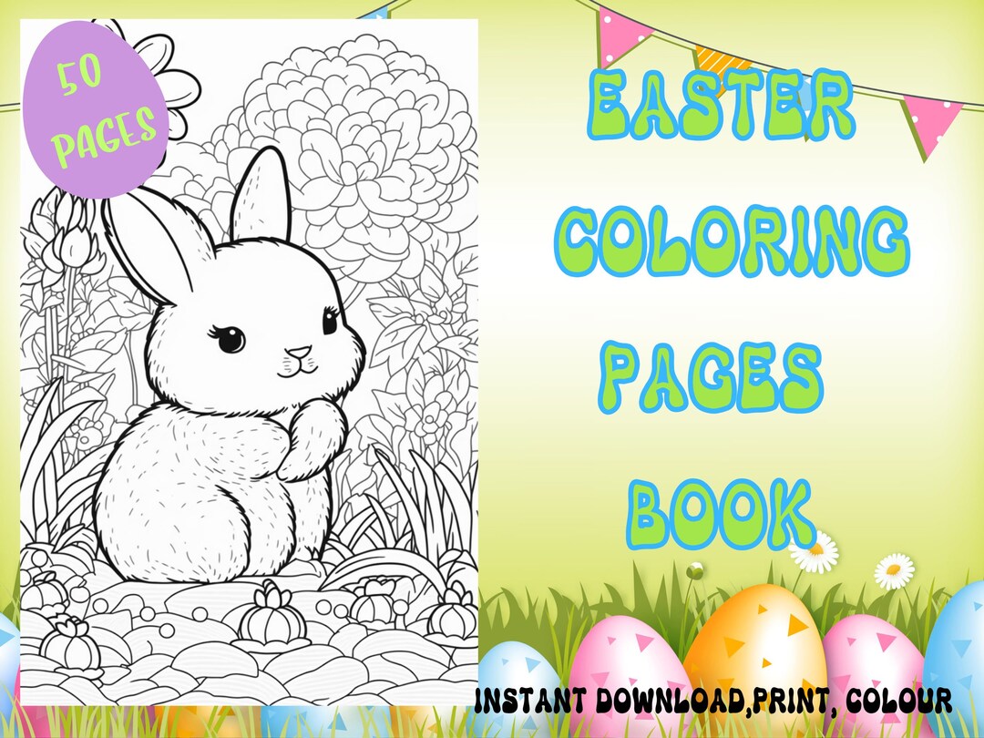 50 Page Easter Printable Pdf Coloring Book Pages/ Children's Easter ...