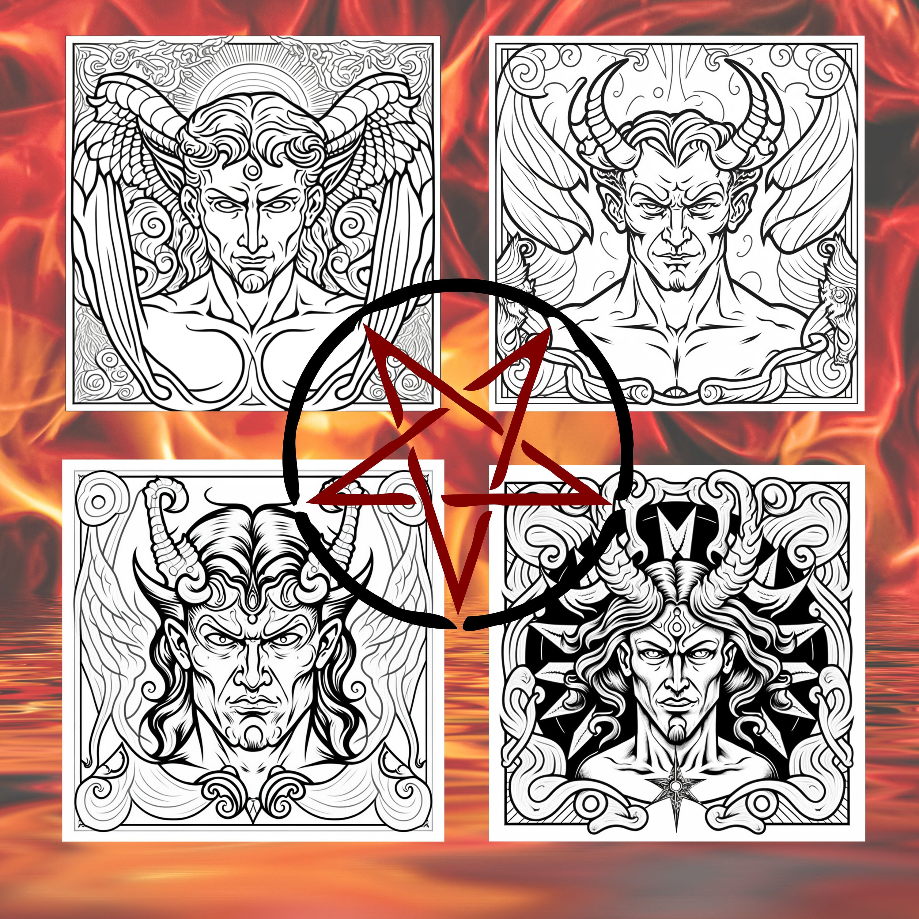 55 Page Demon Devil Printable Pdf Coloring Pages for Adults/gothic ...