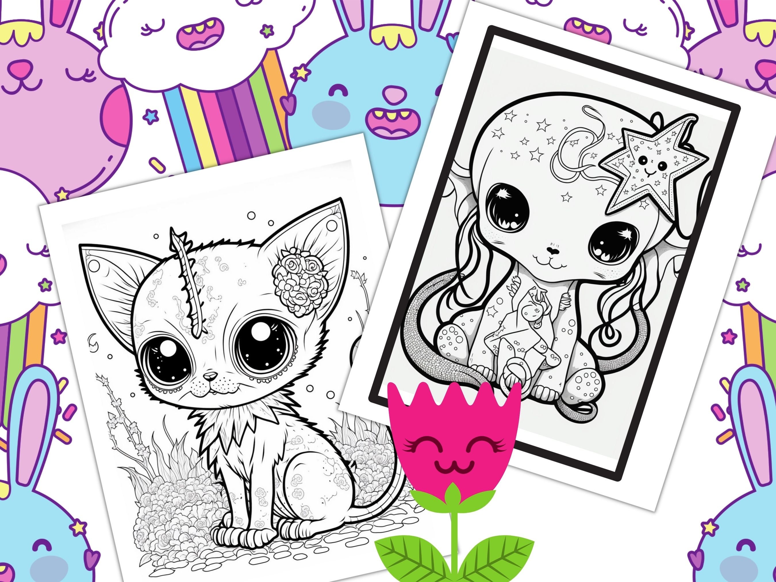 10 Kawaii Chibi Cute Coloring Book Pages/ Anomal Colouring Sheets ...