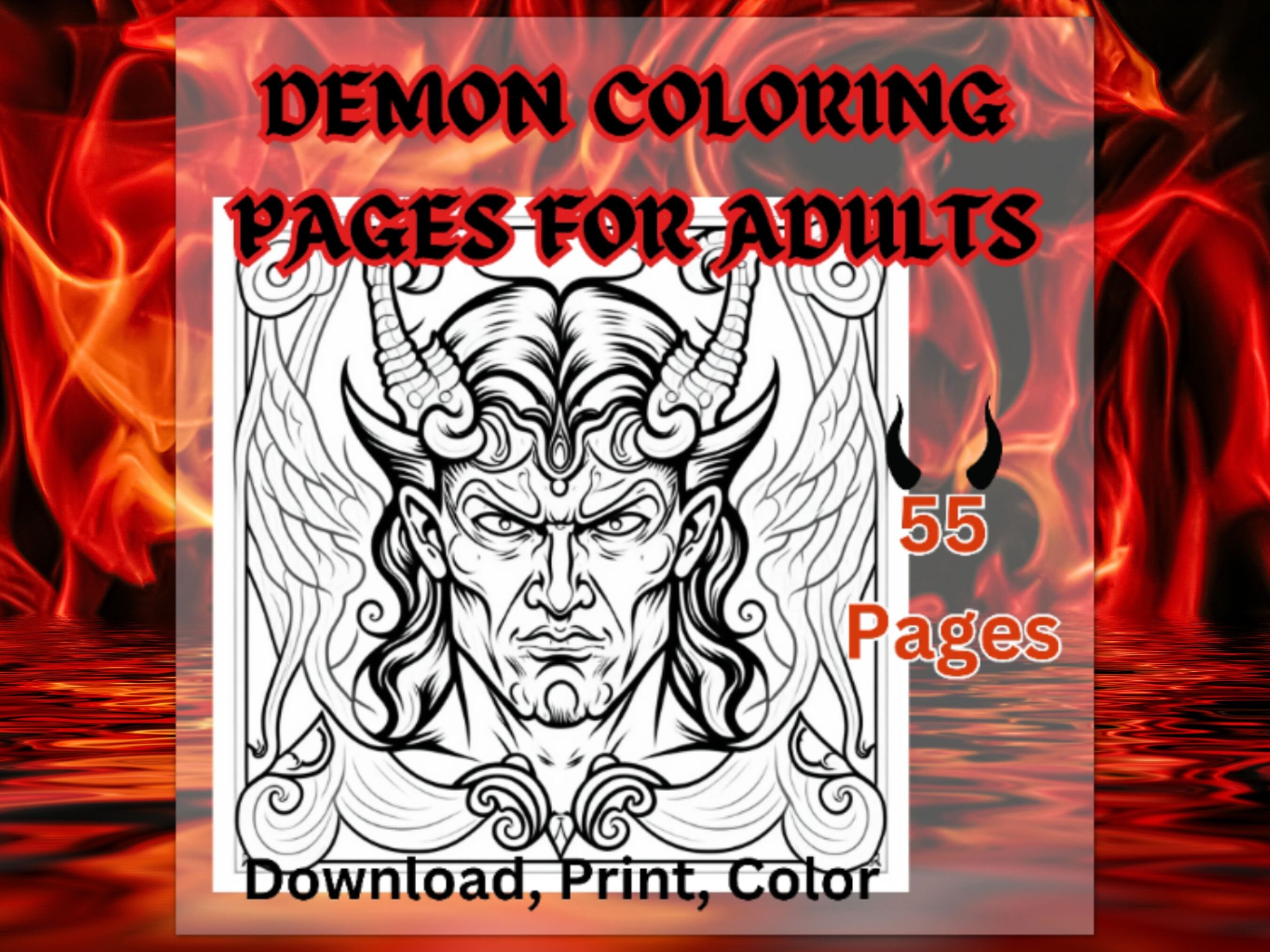 55 Page Demon Devil Printable Pdf Coloring Pages for Adults/gothic ...