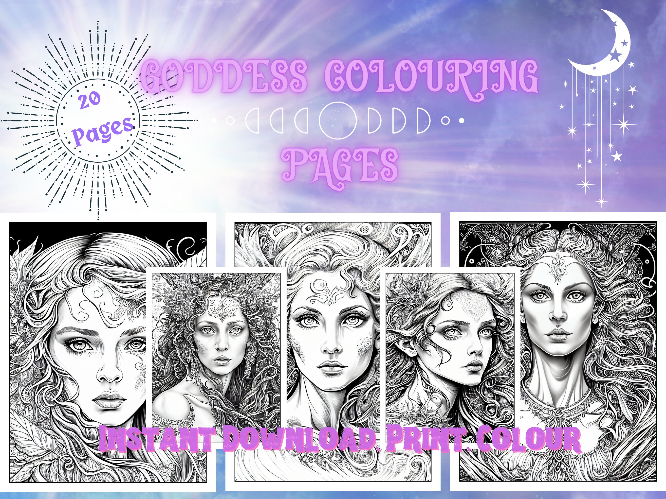 20 Mythical Goddess Pdf Download & Printable Coloring Book Pages for ...