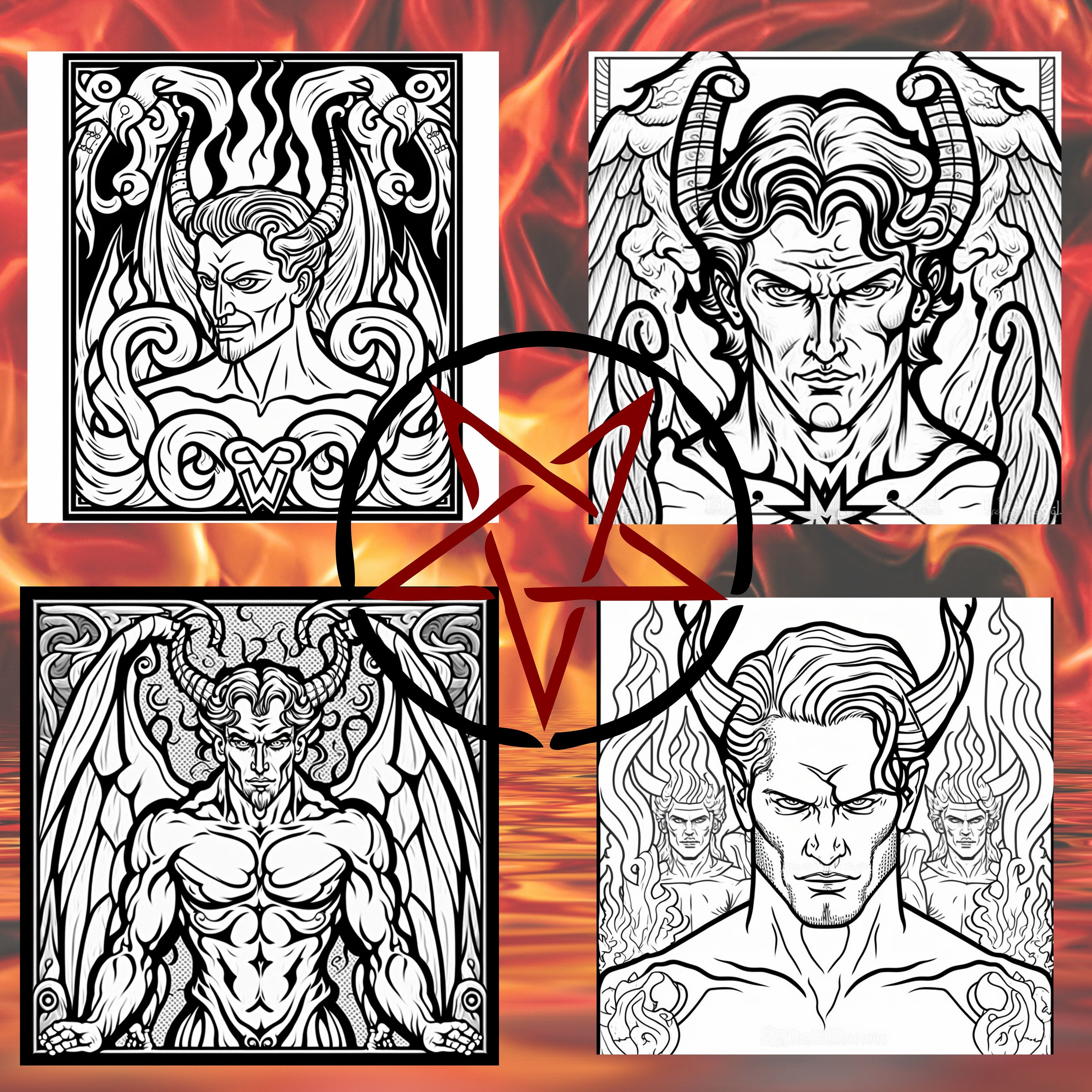 55 Page Demon Devil Printable Pdf Coloring Pages for Adults/gothic ...