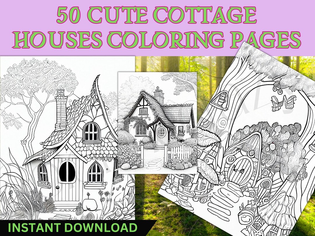 50 Cute Cottage Houses Coloring Book Pages/adult Coloring - Etsy