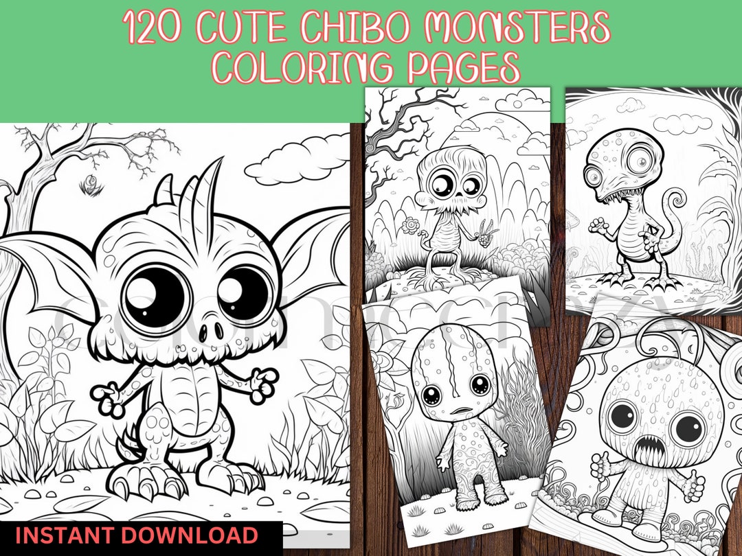 120 Cute Chibi Kawaii Monster Coloring Book Pages/pdf Downloadable ...