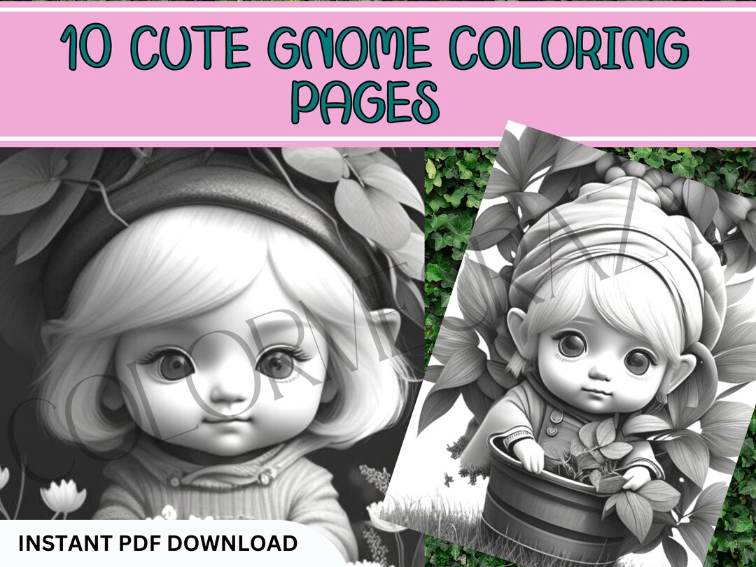 10 Cute Gnome Coloring Book Pages/cute Colouring Sheets/chibi Coloring ...