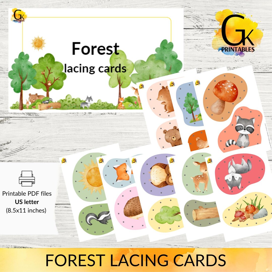 Forest Lacing Cards for Toddlers and Preschoolers. Printable Preschool ...