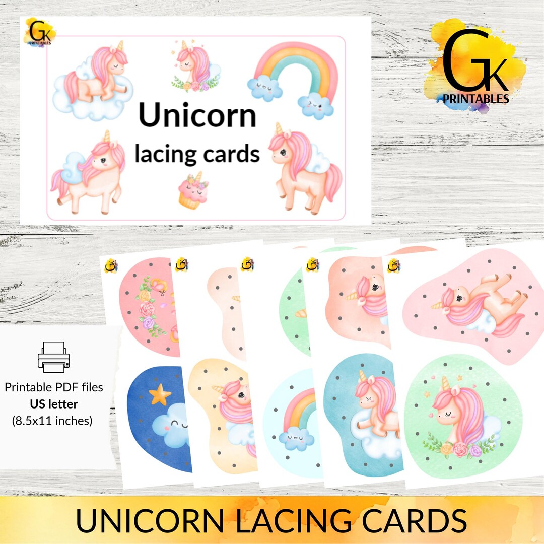 Unicorn Lacing Cards for Toddlers and Preschoolers.printable Preschool ...