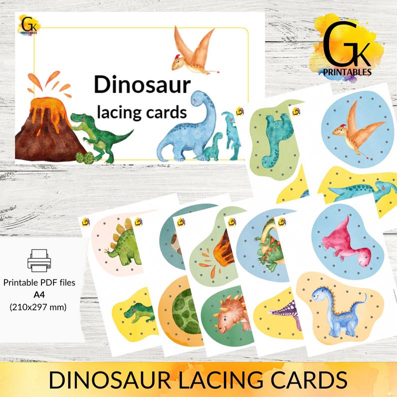 Dinosaur Lacing Cards for Toddlers and Preschoolers. Printable ...
