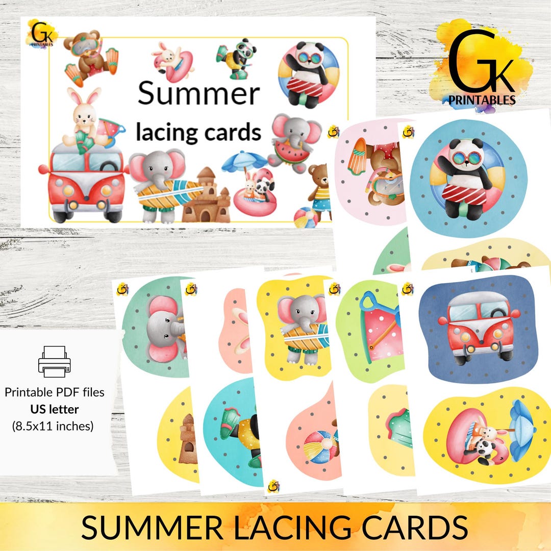 Summer Lacing Cards for Toddlers and Preschoolers.printable Preschool ...