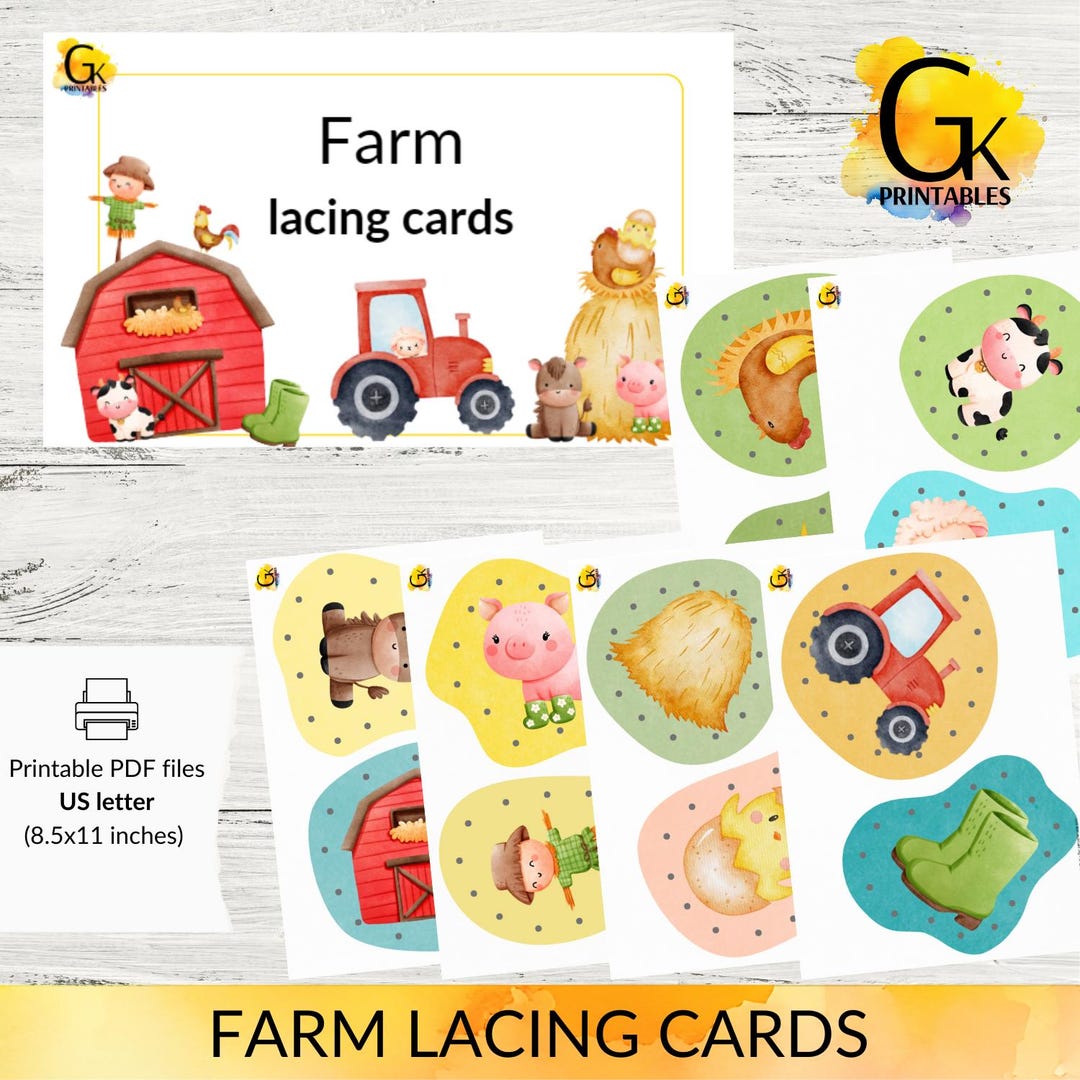 Farm Lacing Cards for Toddlers and Preschoolers.printable Preschool ...