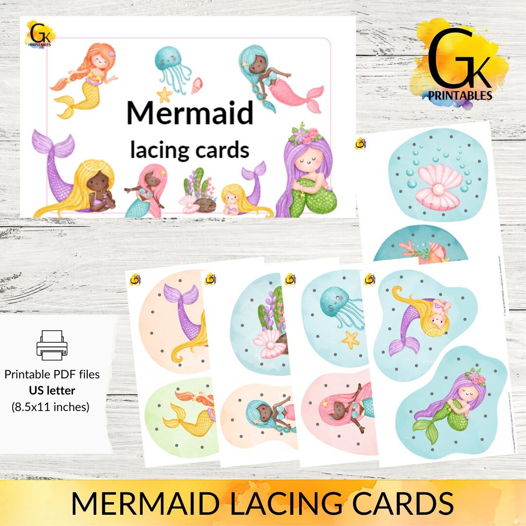 Mermaid Lacing Cards for Toddlers and Preschoolers. Printable Preschool ...