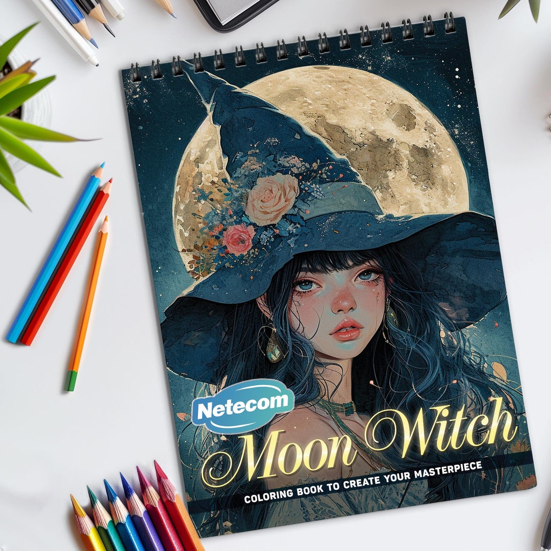 NETECOM Moon Witch Spiral Bound Coloring Book Magical Moon Witch Scenes ...
