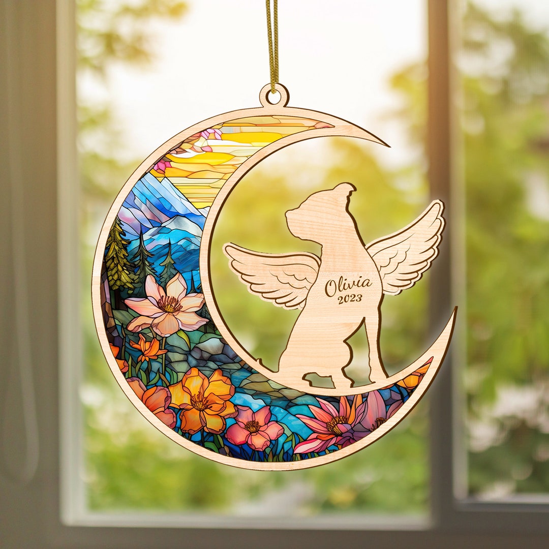 Personalized Heaven Wings Pitbull Dog Memorial Suncatcher, Custom ...