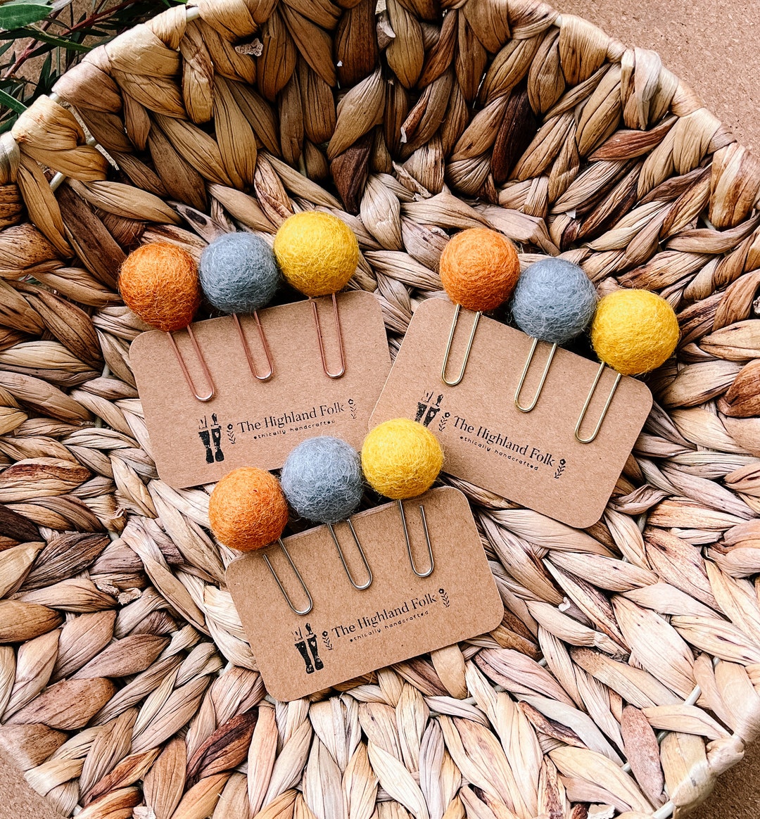 Wool Pom Pom Paper Clips Journaling Clips Planner Clips Natural Book ...