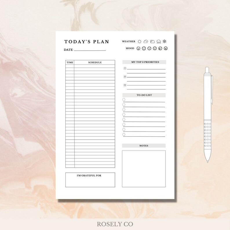 Undated Minimal Daily Planner Printable Planner A4, A5, Letter Daily Planner Dowland Instant ...