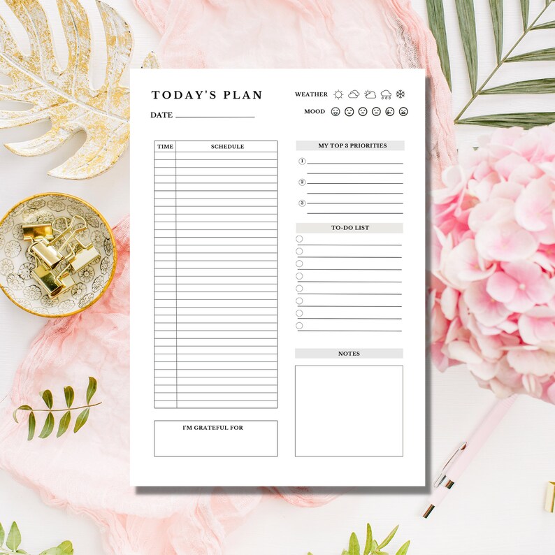 Undated Minimal Daily Planner Printable Planner A4, A5, Letter Daily Planner Dowland Instant ...