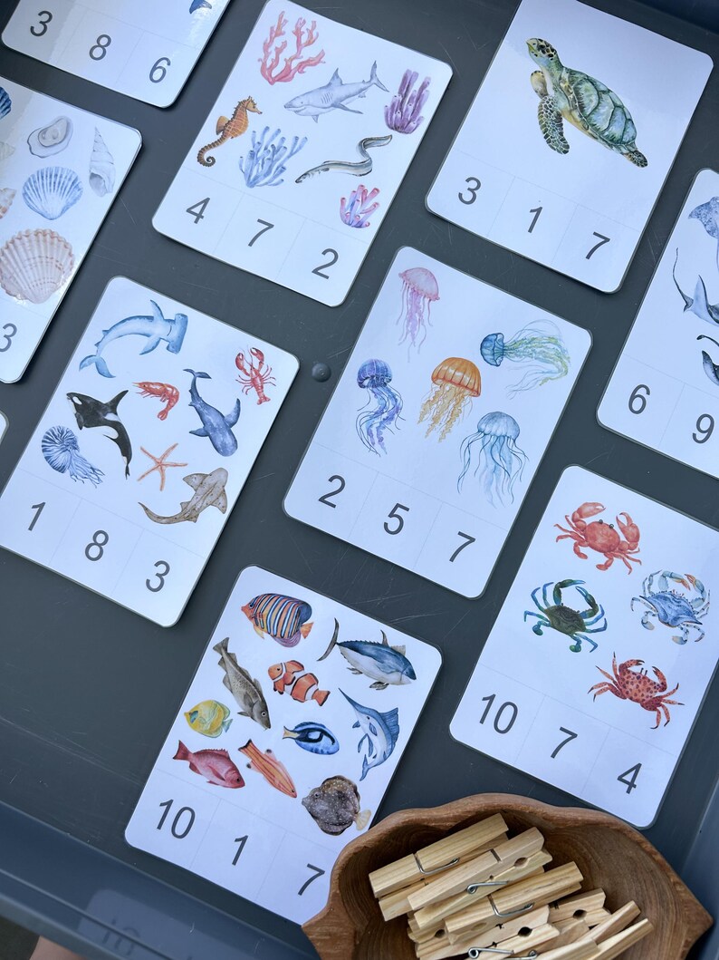 1-10 Ocean Number Peg Matching Printable, Counting for Children, Early ...