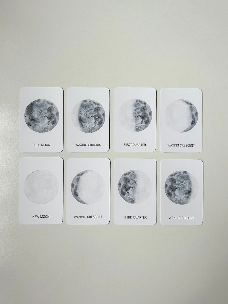 Moon Phase Watercolour Cards Printable, Toddler Space Flashcards ...