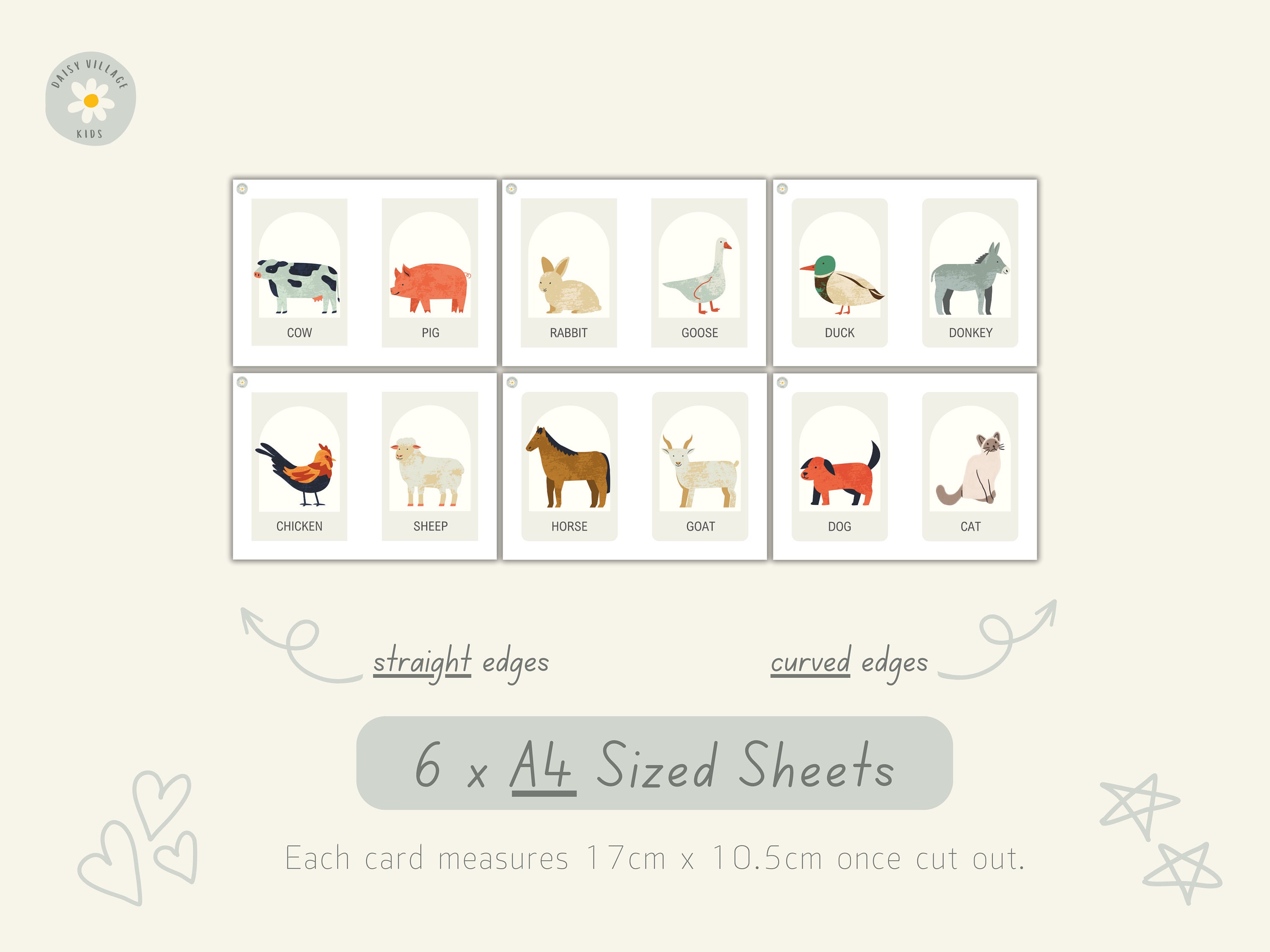 12 Farm Animal Flashcards Printable, Children's Learning Resource ...