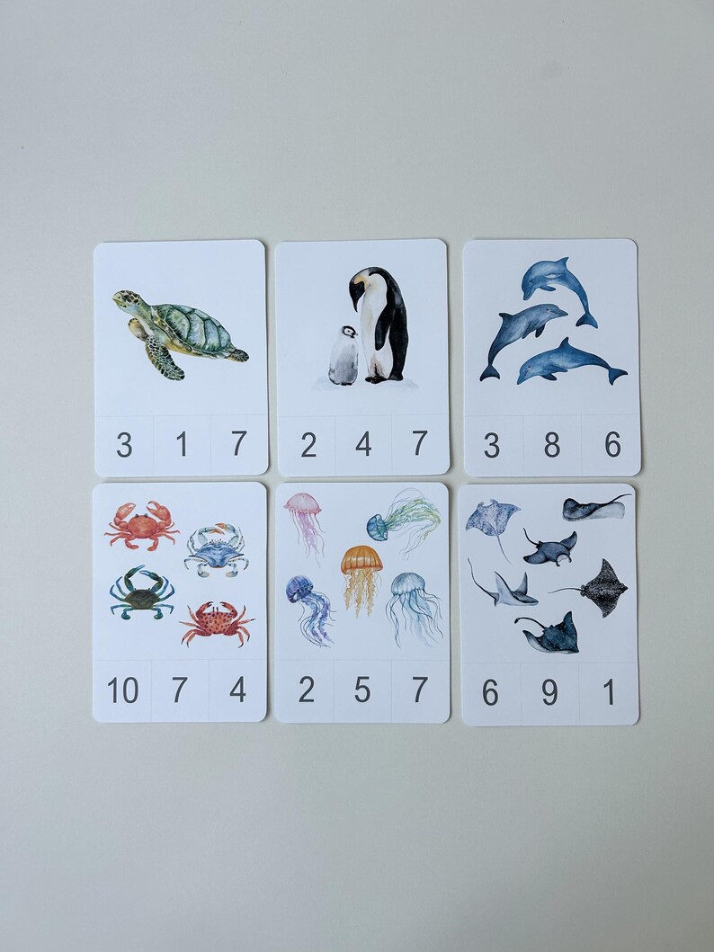 1-10 Ocean Number Peg Matching Printable, Counting for Children, Early ...