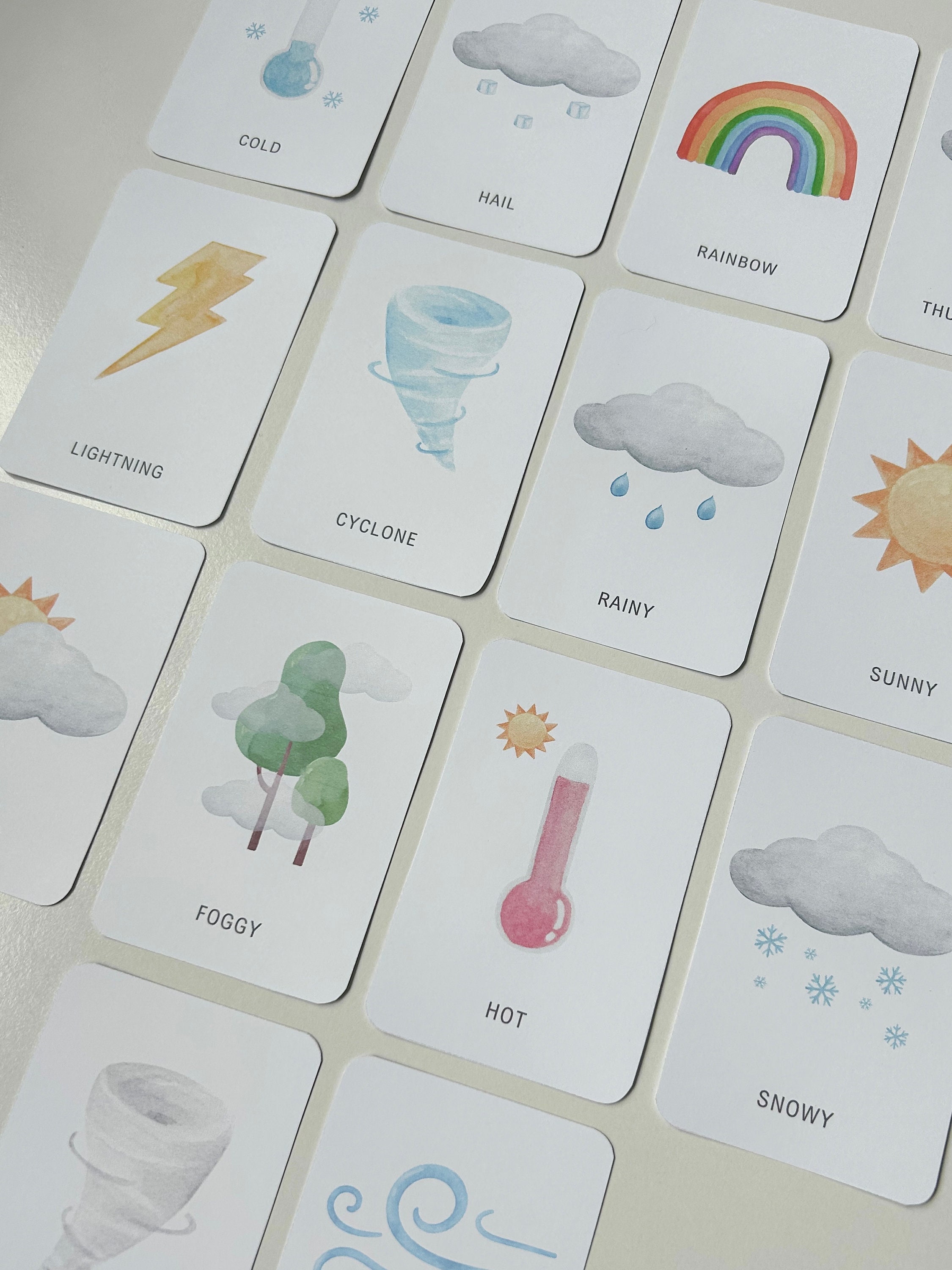 14 Weather Flashcards Watercolour Printable, Weather Systems Cards for ...